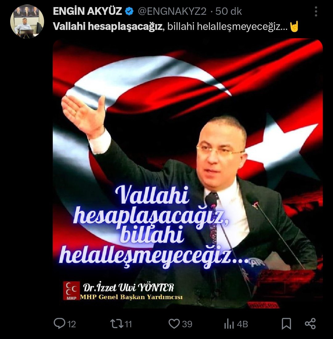 İzzet Ulvi Yönter in ardından MHP li isimler aynı paylaşımı yaptı Vallahi hesaplaşacağız