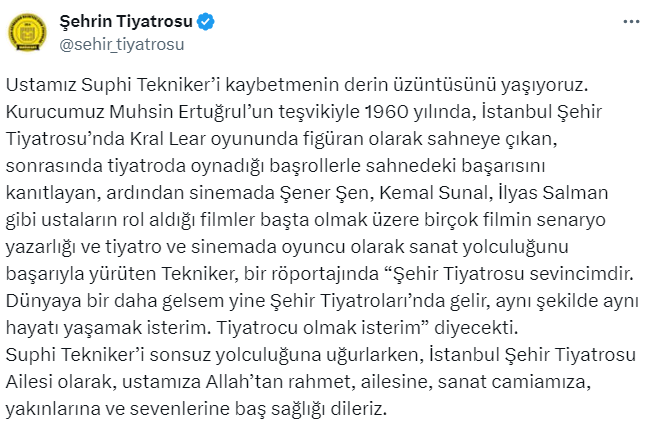 Yeşilçam'ın ünlü ismi Suphi Tekniker hayatını kaybetti